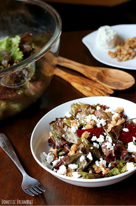 Roasted Beet Salad with Candied Walnuts and Goat Cheese