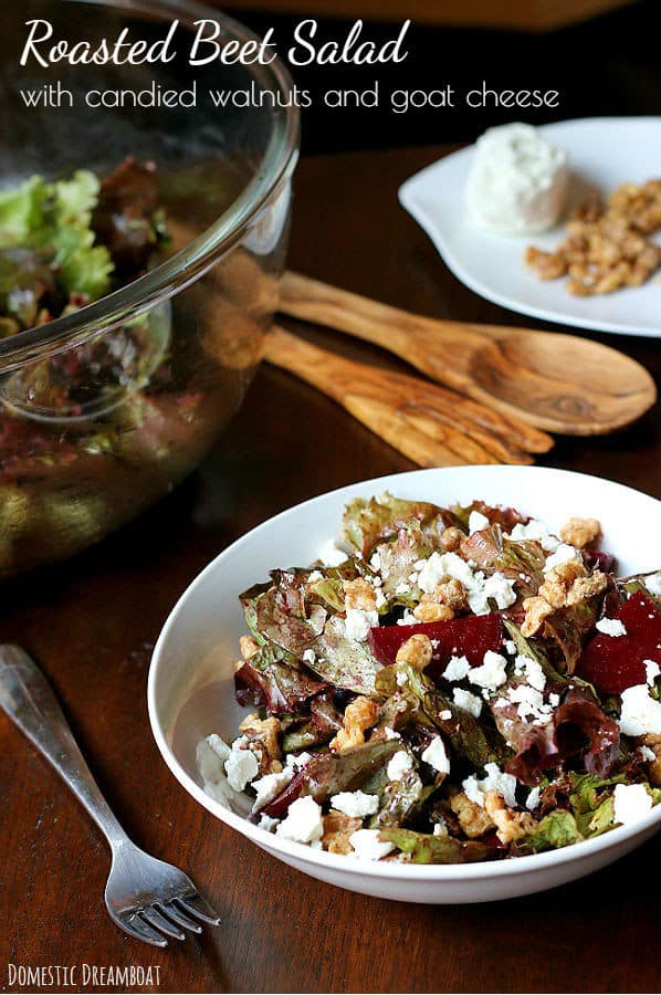 Roasted Beet Salad with Candied Walnuts and Goat Cheese