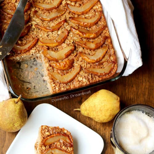 Maple Walnut Baked Oatmeal with Caramelized Pears