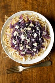 Spaghetti with Red Cabbage and Feta Cheese - Domestic Dreamboat