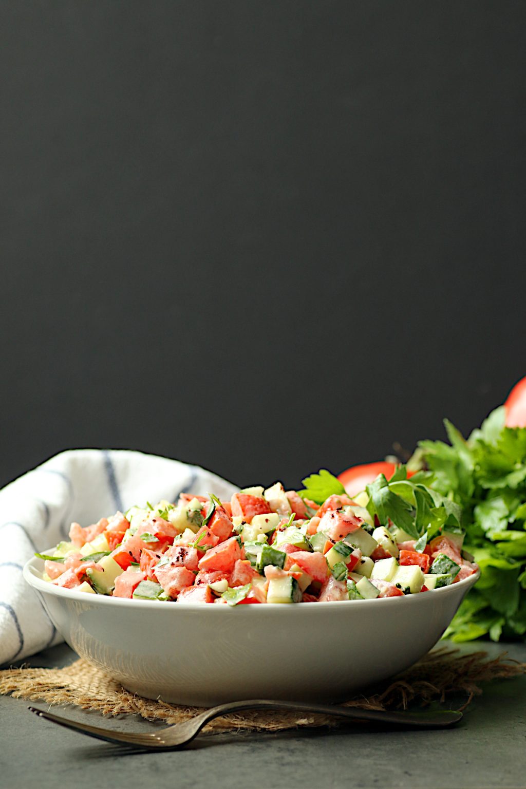 Tomato and Cucumber Salad with Tahini Dressing - Domestic Dreamboat
