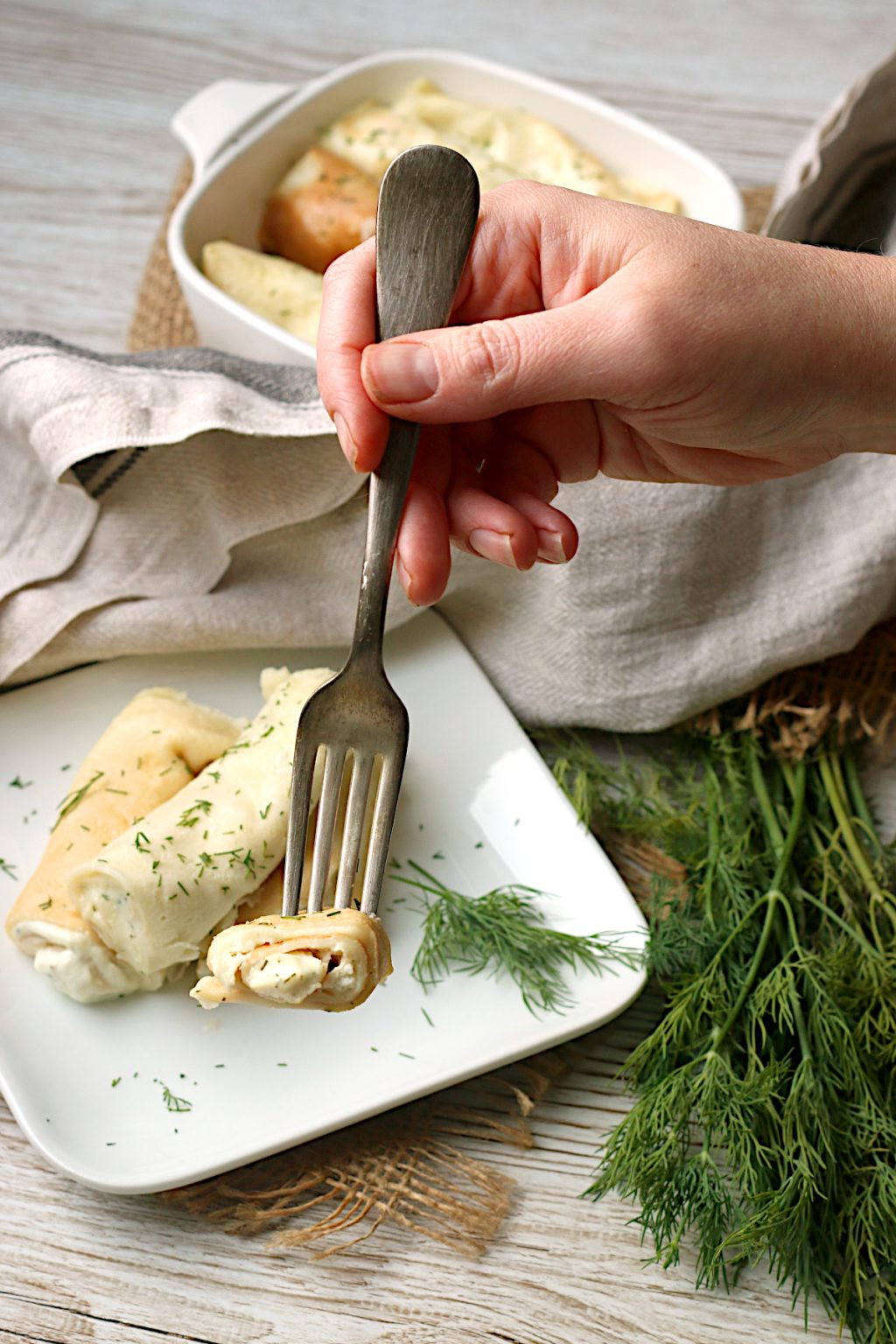 Nalysnyky (Ukrainian Crepes with Cheese and Dill) - Domestic Dreamboat