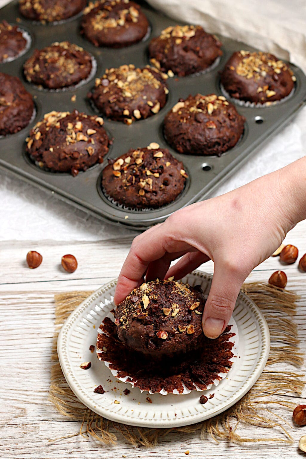 Chocolate Hazelnut Banana Muffins - Domestic Dreamboat